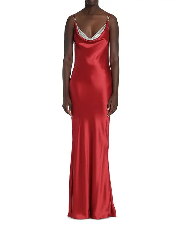 Versace Double Draped Fluid Silk Gown - Dark Lipstick