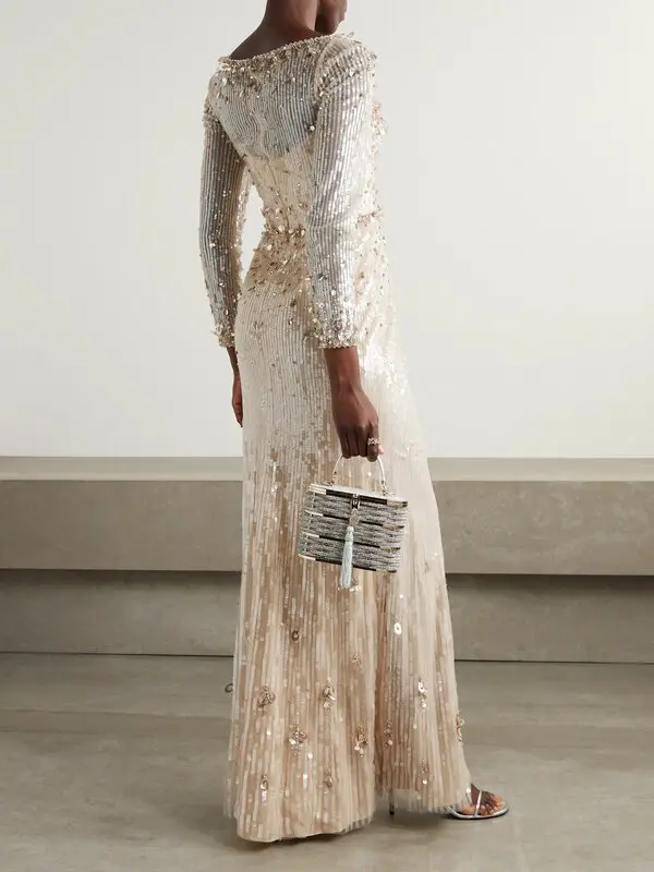 Jenny Packham Kestra Embellished Sequined Tulle Gown