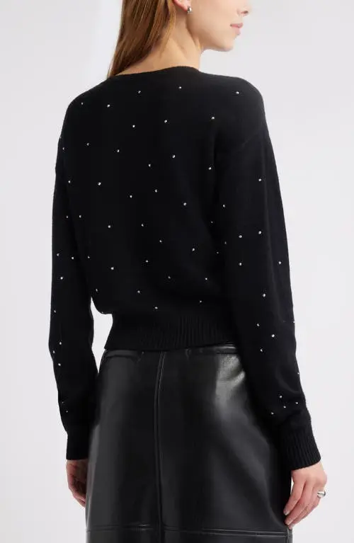 OPEN EDIT Rhinestone Embellished Sweater - Black