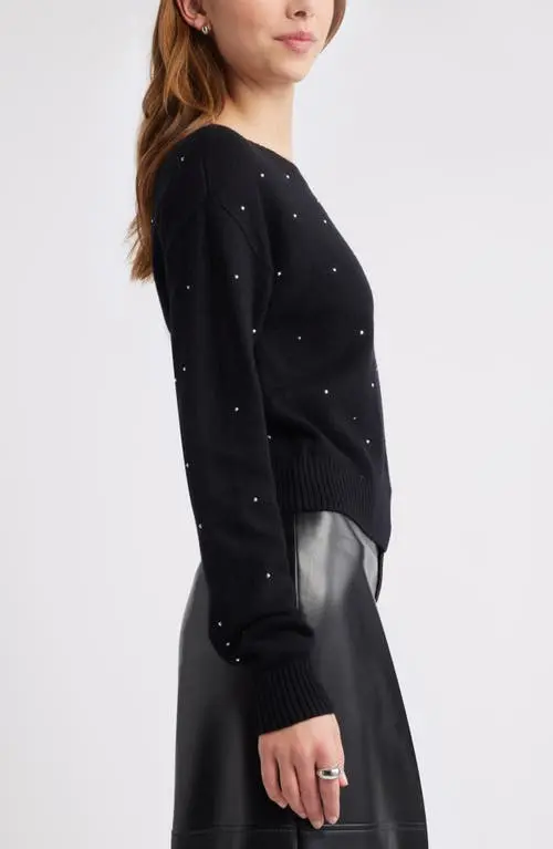 OPEN EDIT Rhinestone Embellished Sweater - Black