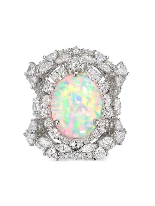 ANABELA CHAN 18kt White Gold Sky Opal Ocean Diamond Ring - Grey