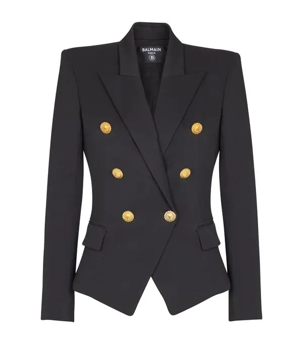 Balmain Wool Double-breasted Blazer - Black