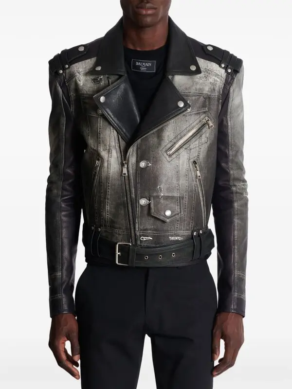 Balmain Trompe L'oeil Leather Biker Jacket
