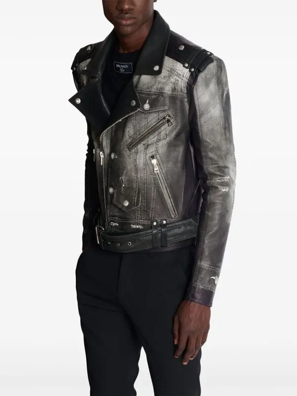 Balmain Trompe L'oeil Leather Biker Jacket