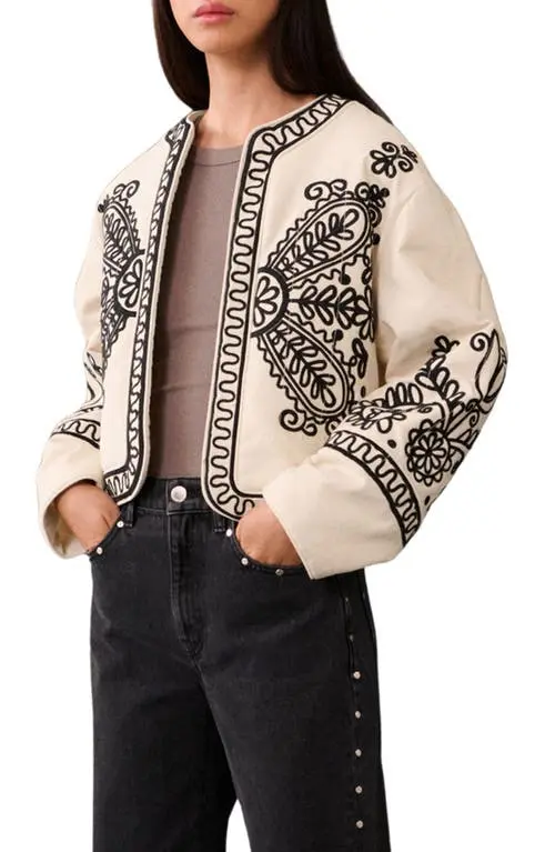 Mango Embroidered Cropped Jacket - Ecru