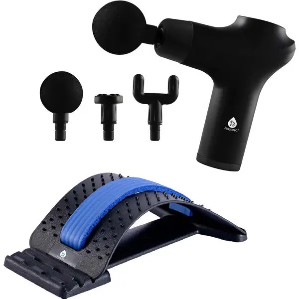 PURSONIC Relax & Restore Bundle Multi-level Back Stretcher & 3-speed Massage Gun - Black