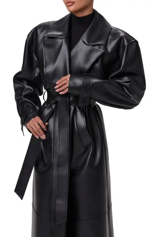 Naked Wardrobe Faux Leather Trench Coat - Black