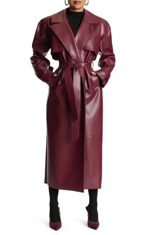 Naked Wardrobe Faux Leather Trench Coat - Burgundy