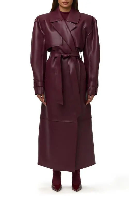 Naked Wardrobe Faux Leather Trench Coat - Burgundy
