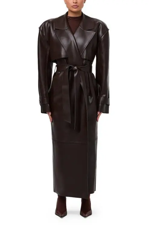 Naked Wardrobe Faux Leather Trench Coat - Dark Chocolate