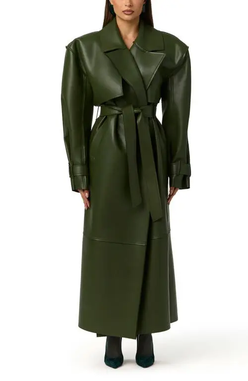 Naked Wardrobe Faux Leather Trench Coat - Dark Olive