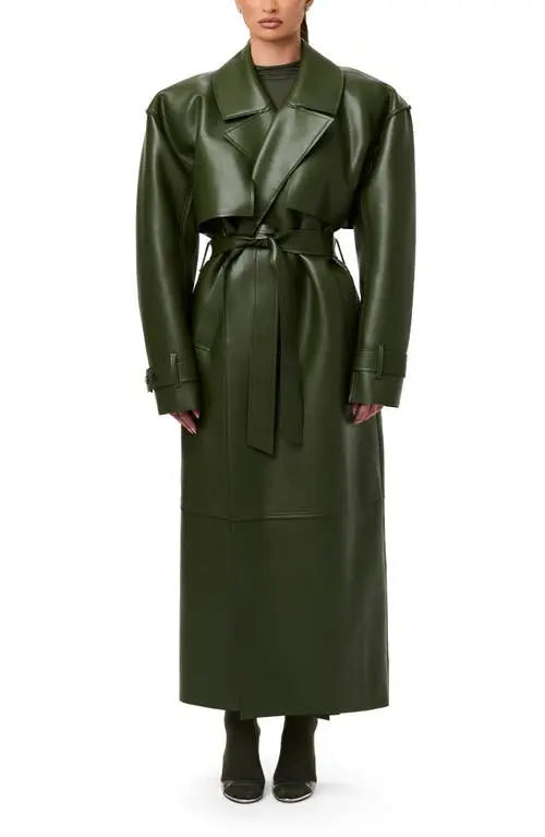 Naked Wardrobe Faux Leather Trench Coat - Olive