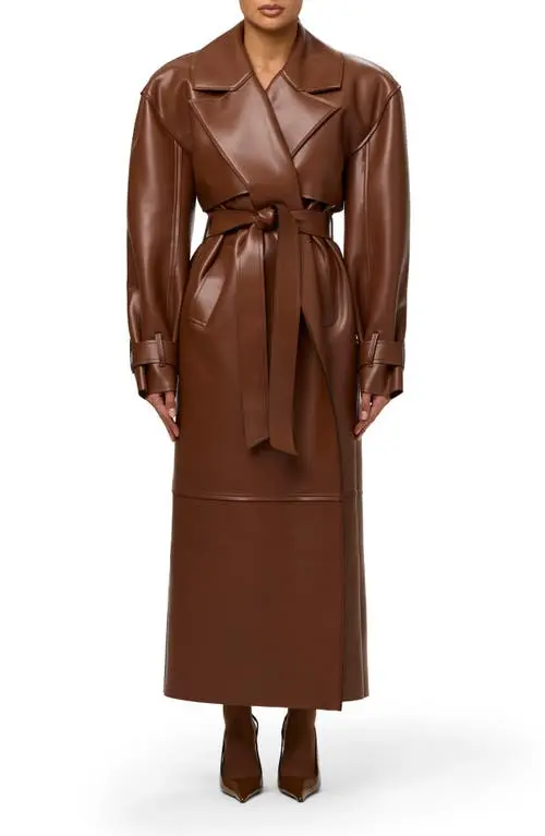 Naked Wardrobe Faux Leather Trench Coat - Toffee