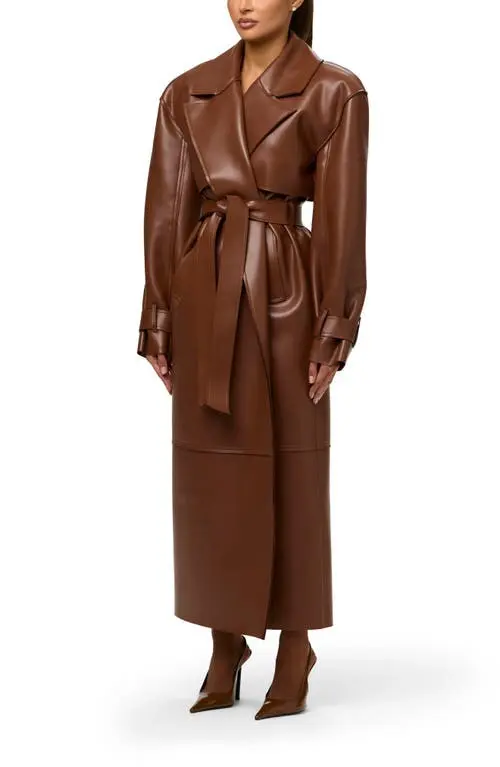 Naked Wardrobe Faux Leather Trench Coat - Toffee