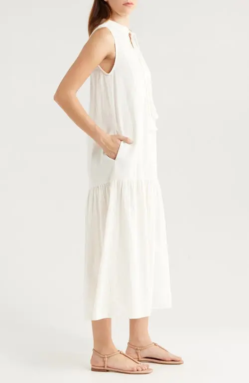 Elan Tiered Cotton & Linen Maxi Dress With Tassel Ties