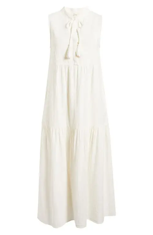 Elan Tiered Cotton & Linen Maxi Dress With Tassel Ties