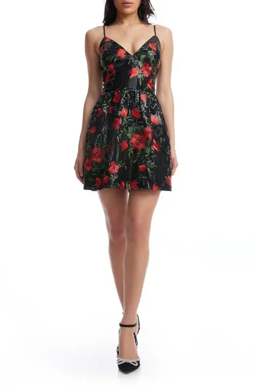 Dress The Population Elva Sequin Floral Print Minidress