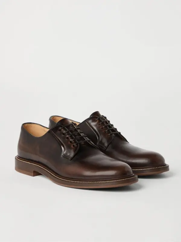 Brunello Cucinelli Burnished Leather Derby Shoes - Brown