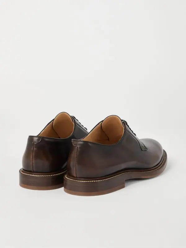 Brunello Cucinelli Burnished Leather Derby Shoes - Brown
