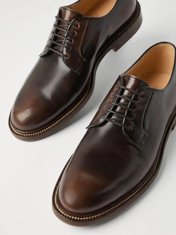 Brunello Cucinelli Burnished Leather Derby Shoes - Brown