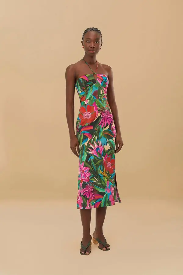 sancia hallie halter dress Italia Azure Halterneck Sheer Hem Maxi Dress Olive