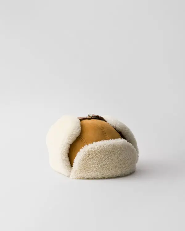Prada Suede Shearling Trapper Hat - Honey