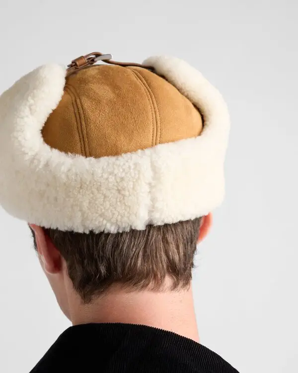 Prada Suede Shearling Trapper Hat - Honey