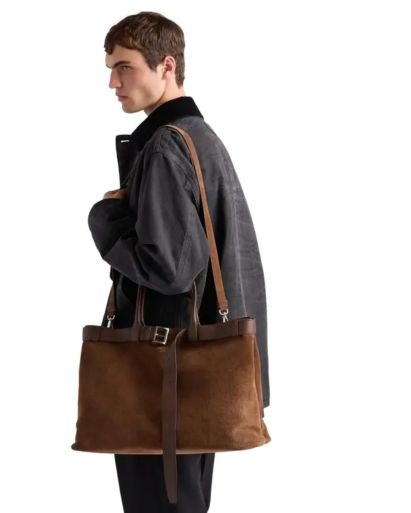 Prada Suede Bag With Decorative Belt - Brown