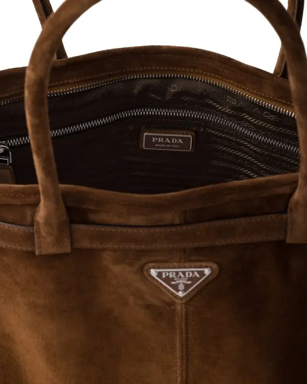 Prada Suede Tote Bag - Brown