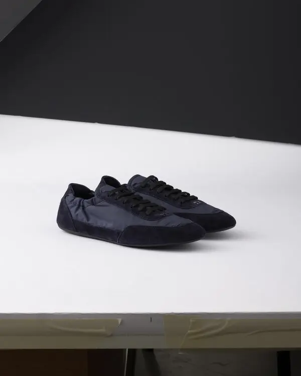 Prada Re-nylon And Suede Collapsible Lace-up Sneakers - Blue