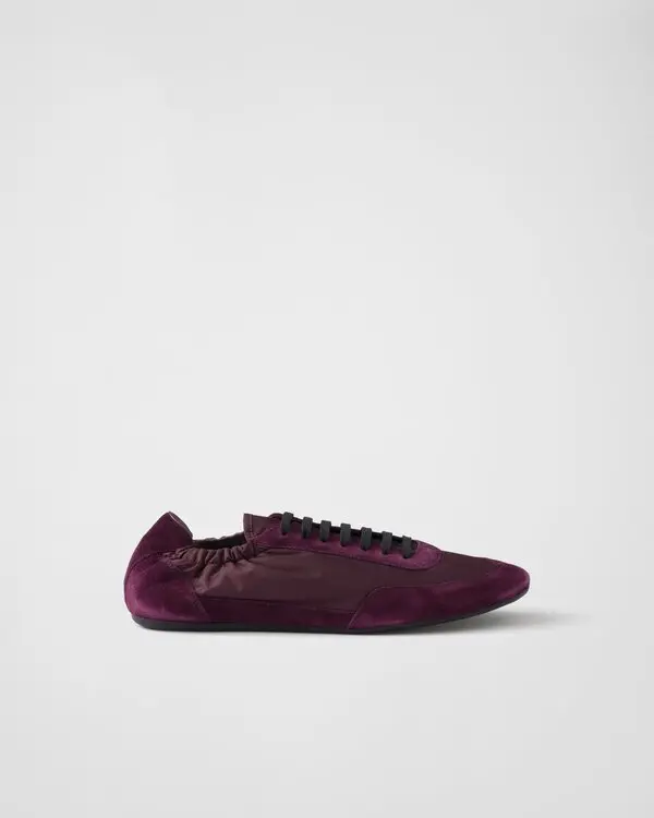 Prada Collapse Re-nylon And Suede Sneakers - Burgundy