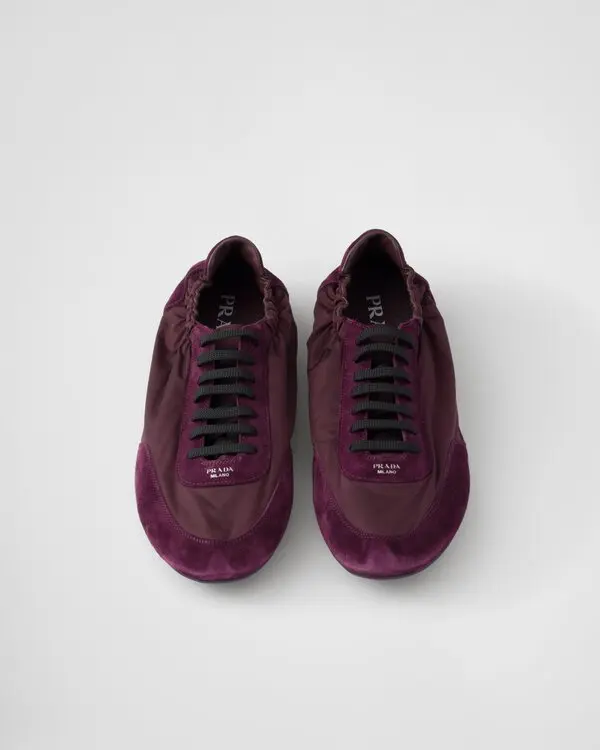 Prada Collapse Re-nylon And Suede Sneakers - Burgundy