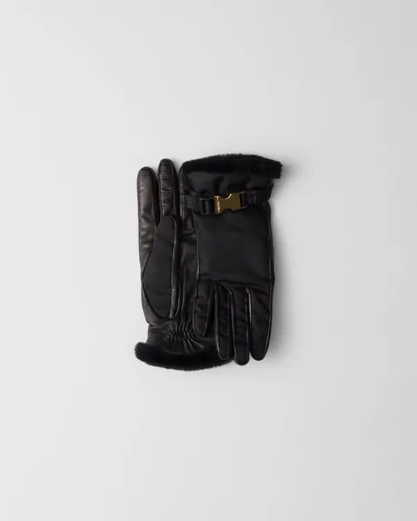 Prada Re-nylon And Shearling Gloves - Black