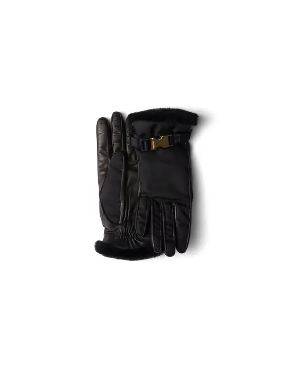 Prada Re-nylon And Shearling Gloves - Black