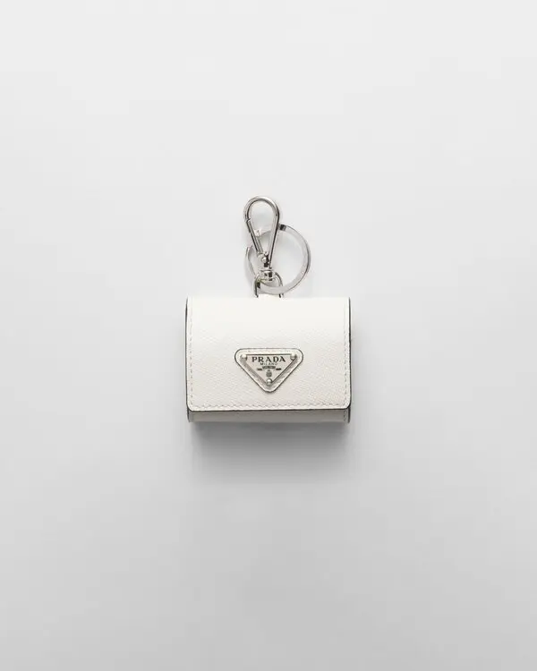 Prada Saffiano Leather Headphone Case With Keychain - White