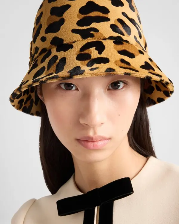Prada Printed Leather Bucket Hat - Honey