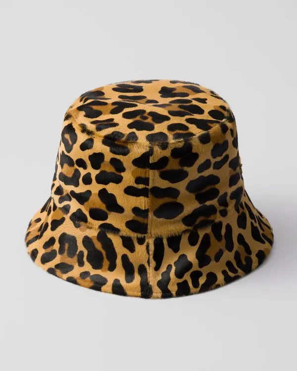 Prada Printed Leather Bucket Hat - Honey
