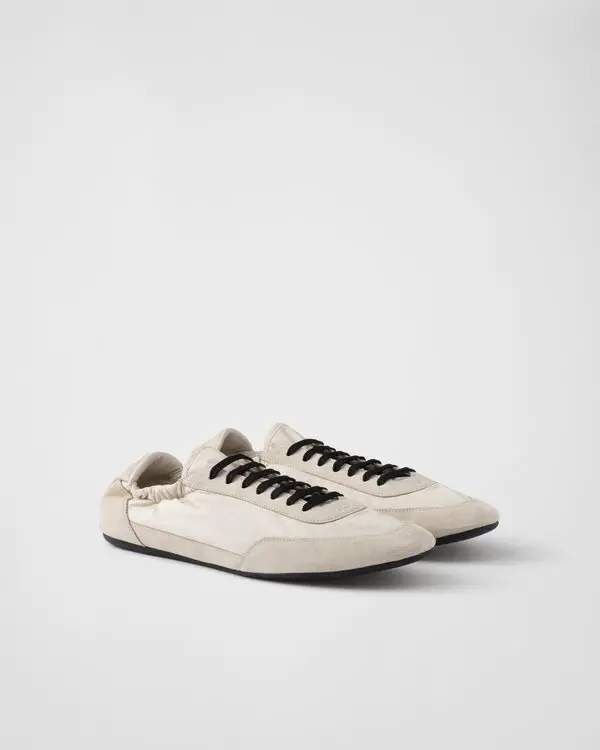 Prada Collapse Re-nylon And Suede Sneakers - Ivory