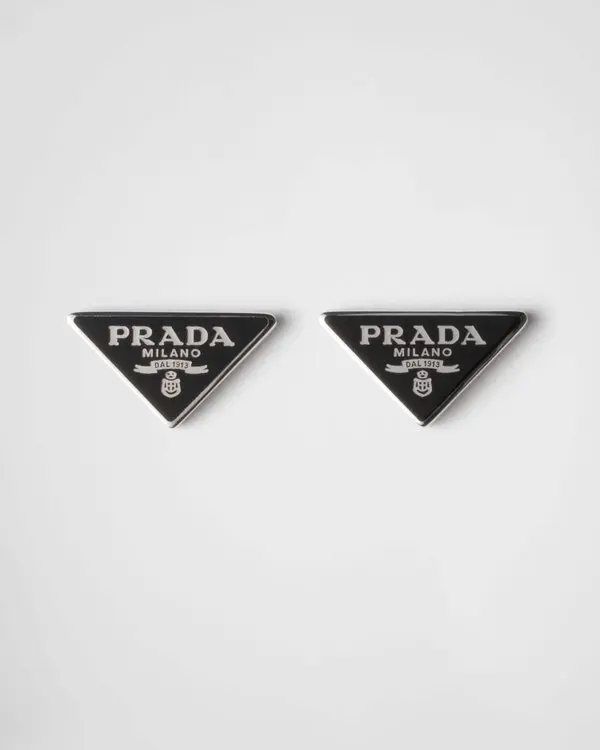 Prada Enameled Silver Earrings - Black