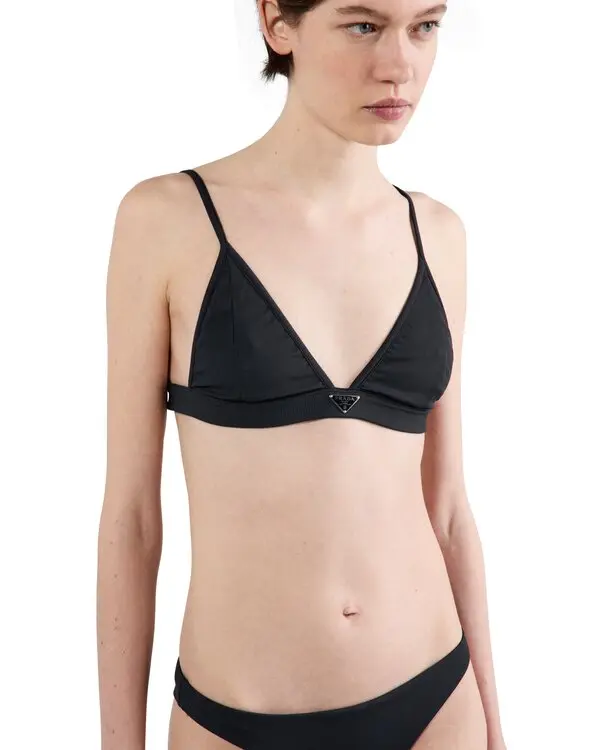 Prada Ribbed Knit Braette Bikini Top - Blue