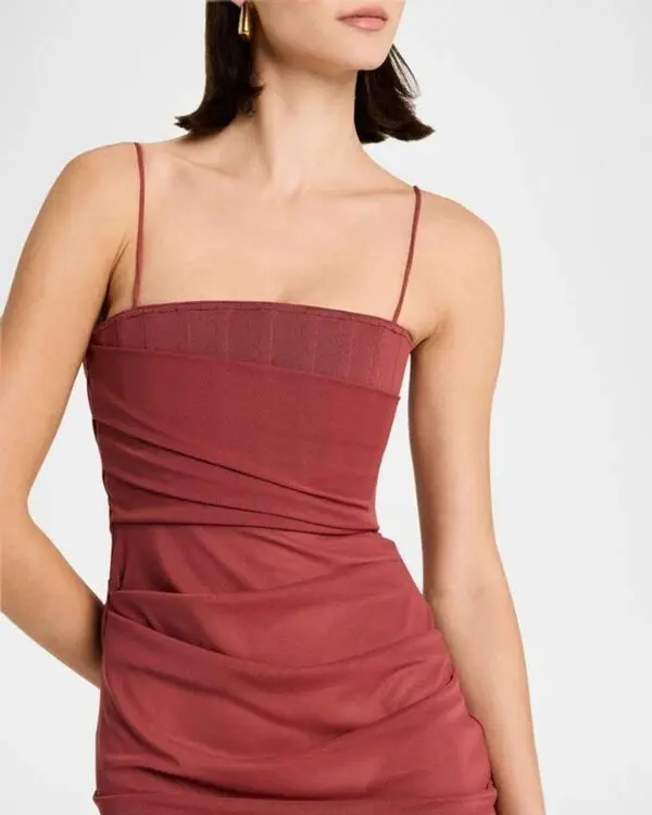 Alex Perry Draped Corset Mini Dress - Cognac