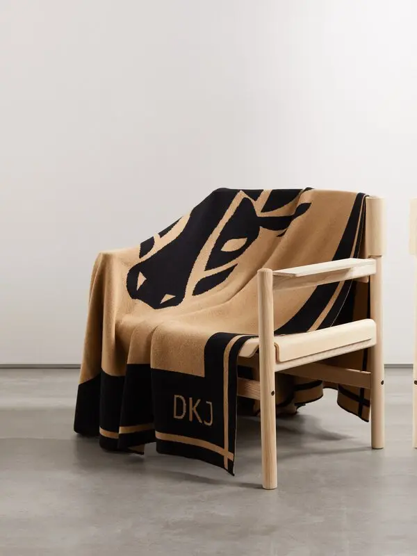 DIANE KORDAS Bull Reversible Jacquard-knit Merino Wool Throw - Brown