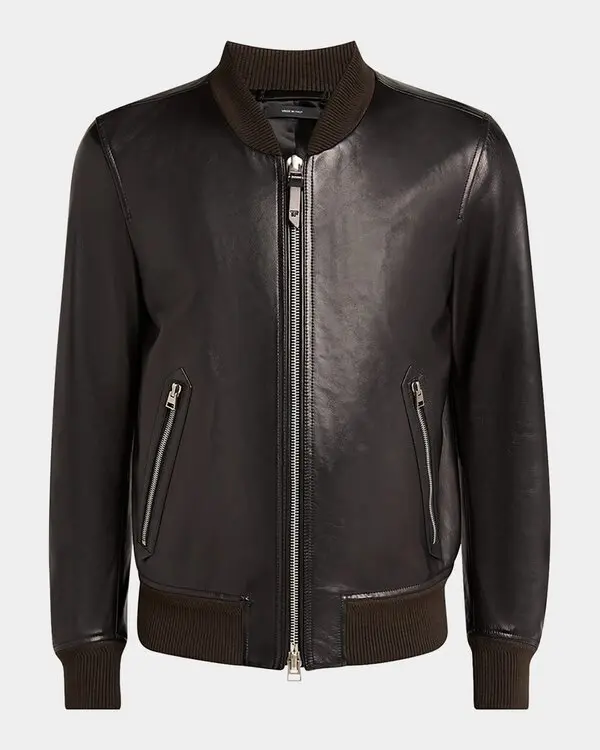 Tom Ford Nappa Leather Zip-Up Bomber Jacket Black Editorialist - Main Image