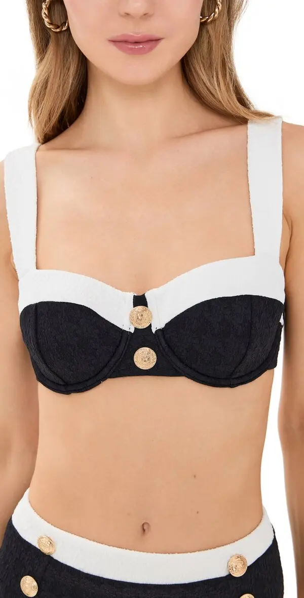 L'Agence Alexandria Colorblock Chic Structured Bra Top With Gold Buttons - Black