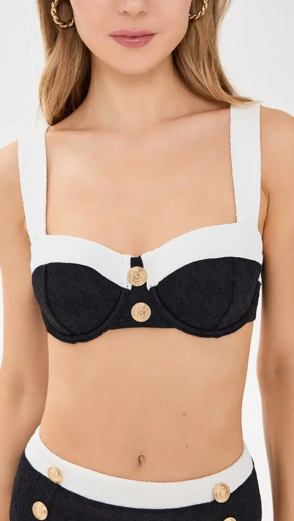 L'Agence Alexandria Colorblock Chic Structured Bra Top With Gold Buttons