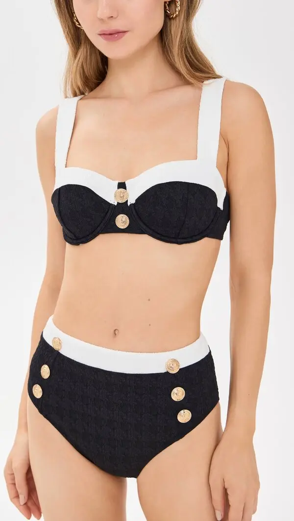 L'Agence Alexandria Colorblock Chic Structured Bra Top With Gold Buttons