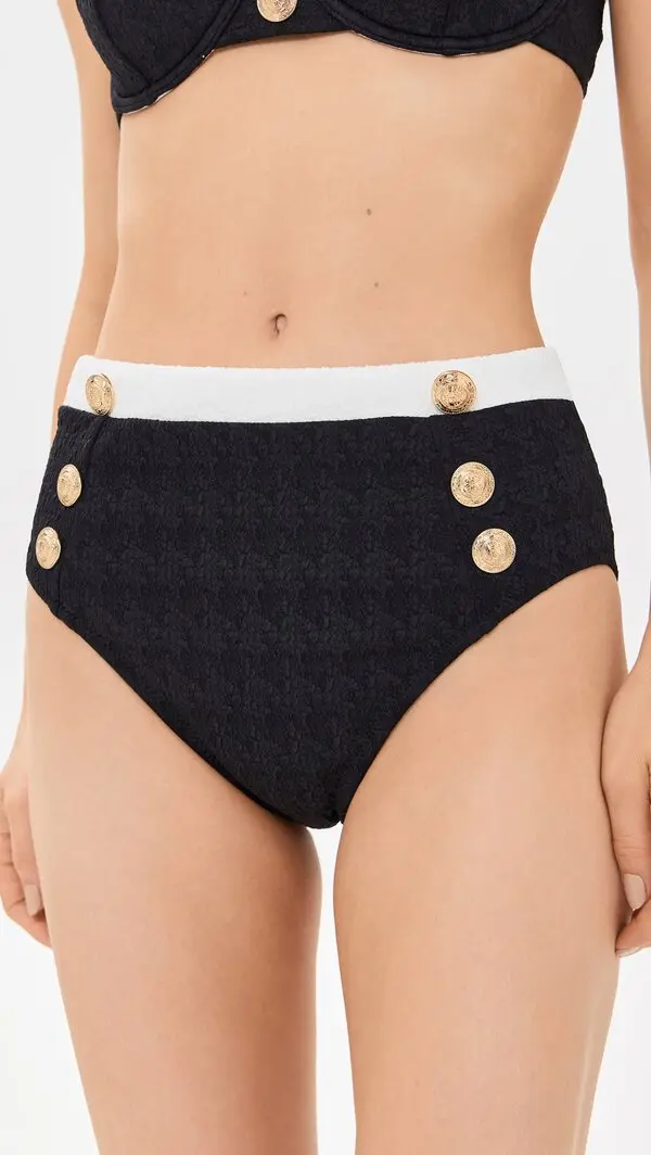 L'AGENCE Vanessa Colorblock High Waisted Bikini Bottoms - Black