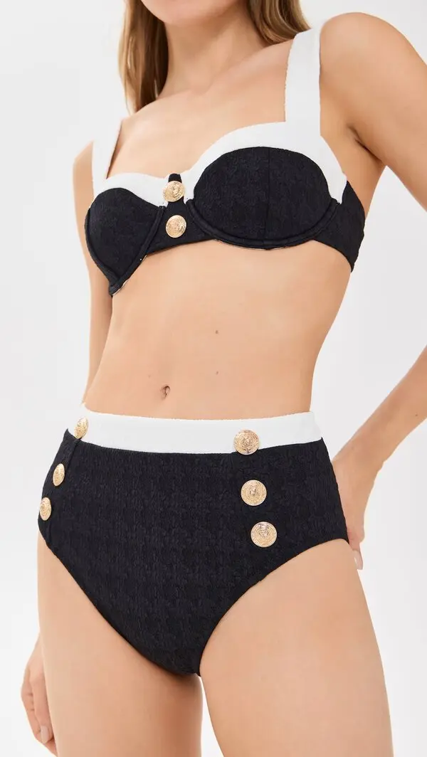L'AGENCE Vanessa Colorblock High Waisted Bikini Bottoms - Black