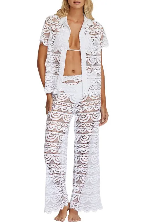 PQ High Waist Sheer Lace Cover-up Pants - Water Lily
