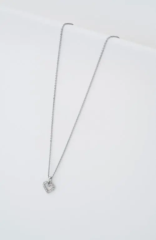 Ted Baker London Amore Crystal Heart Pendant Necklace - Silver Tone/ Clear Crystal